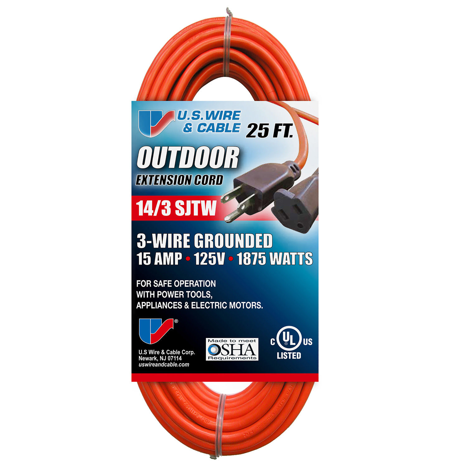 U S Wire 25 Ft Three Conductor Orange Extension Cord 14 3 Ga SJWT A u-s-wire-25-ft-three-conductor-orange-extension-cord-14-3-ga-sjwt-a